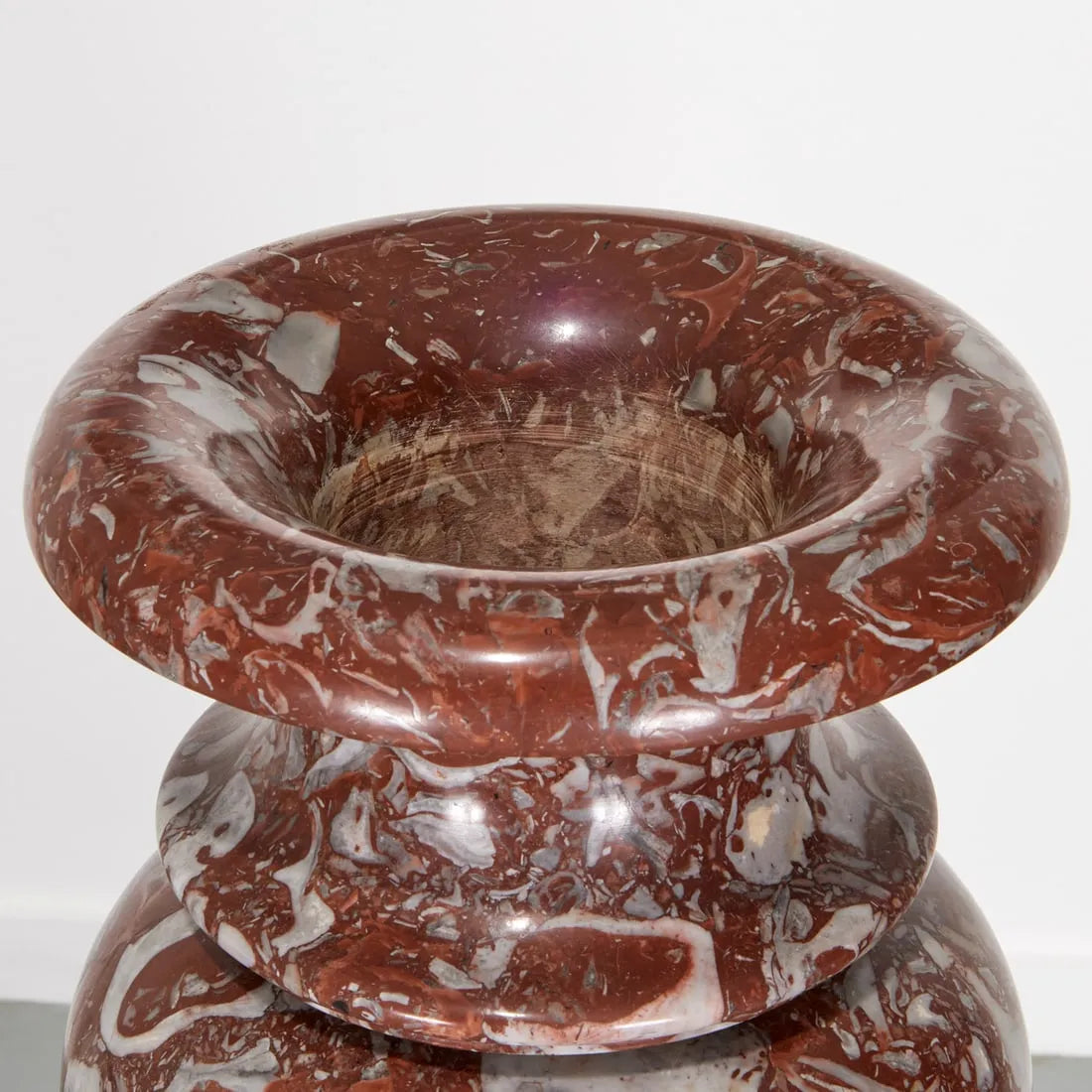 Pair of Red Fossilized Marble Urns – ROBUCK