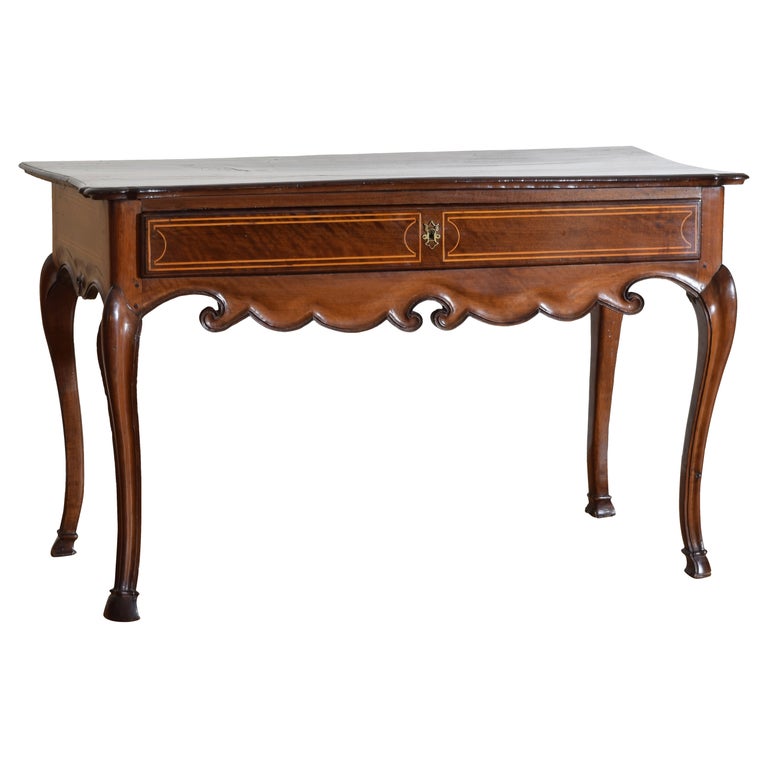 Carved Walnut and Inlaid 1-Drawer Console Table – ROBUCK