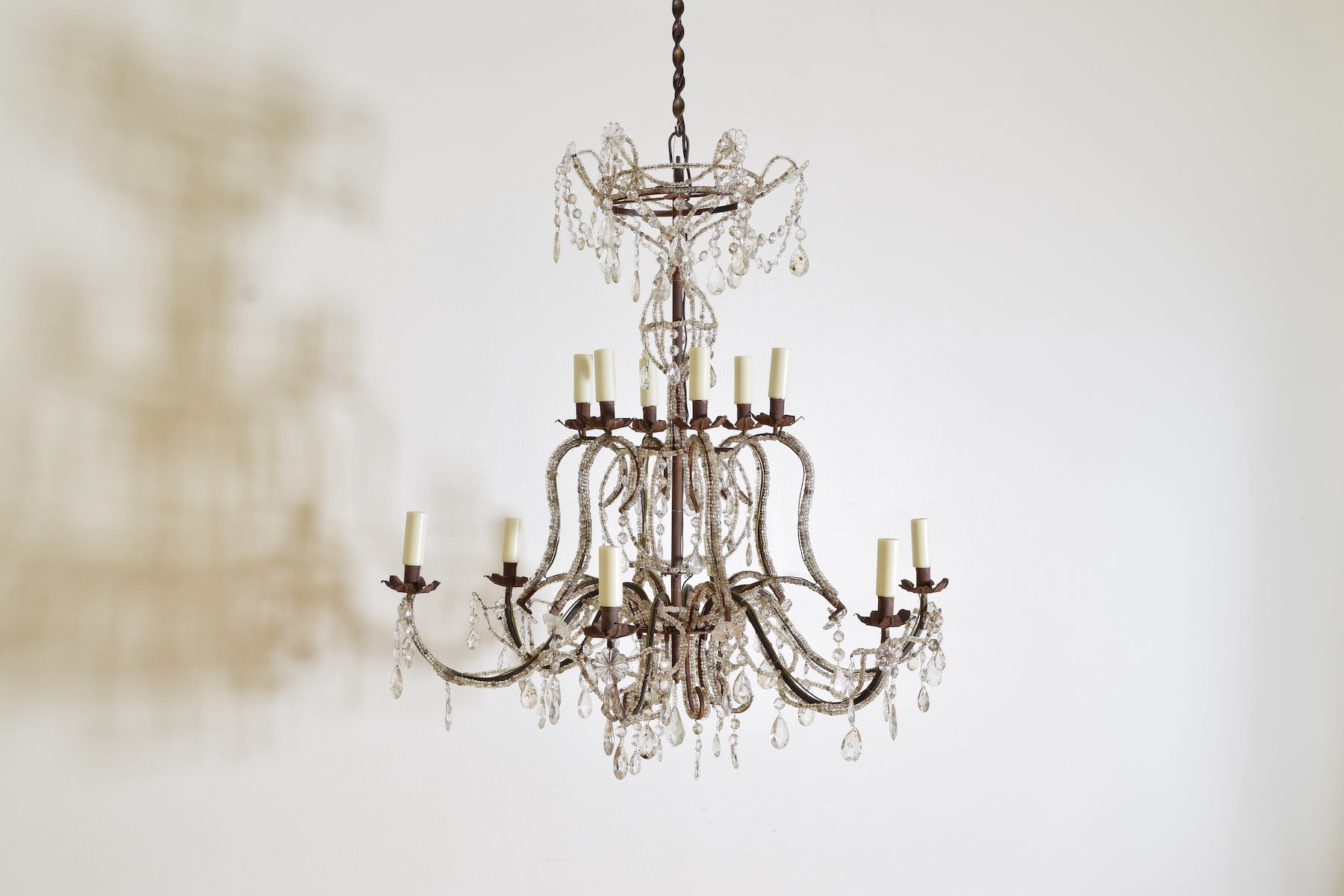 Pair of 2-Tier, 12-Light Iron and Glass Chandeliers – ROBUCK