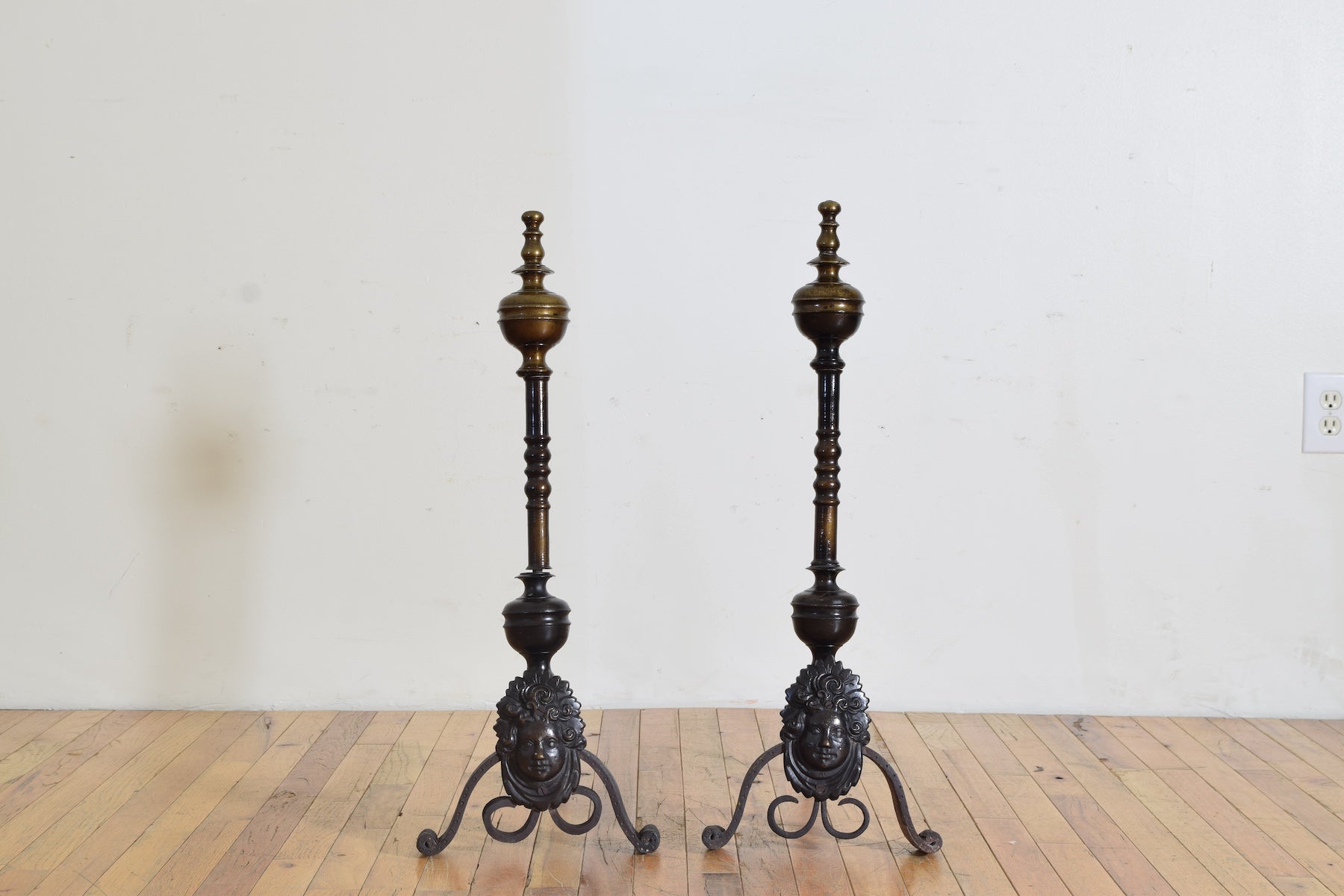 Pair of Brass and Wrought Iron Andirons – ROBUCK
