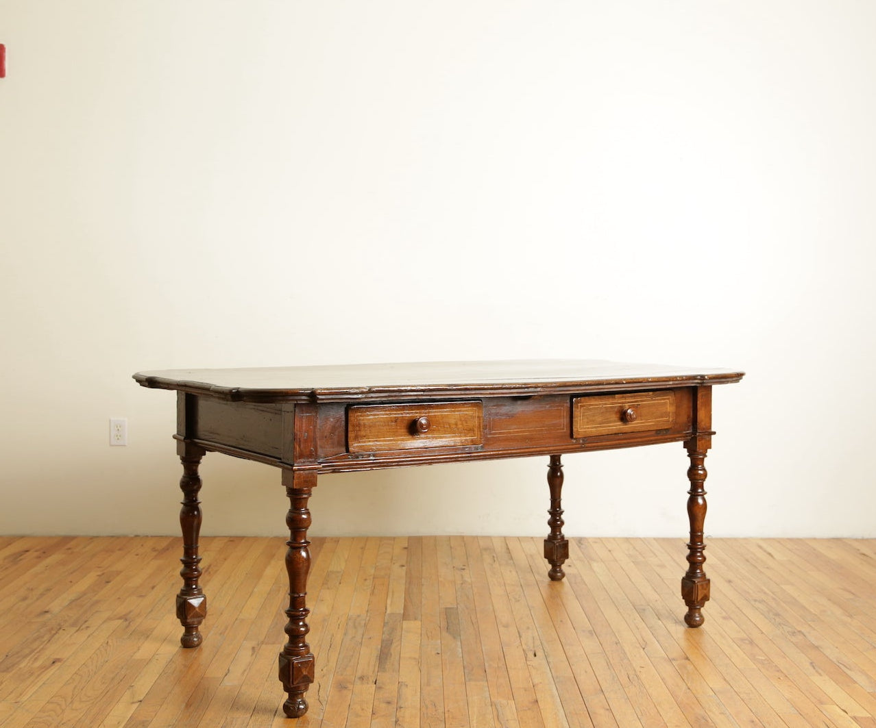 Shaped Walnut and Inlaid 2-Drawer Table – ROBUCK