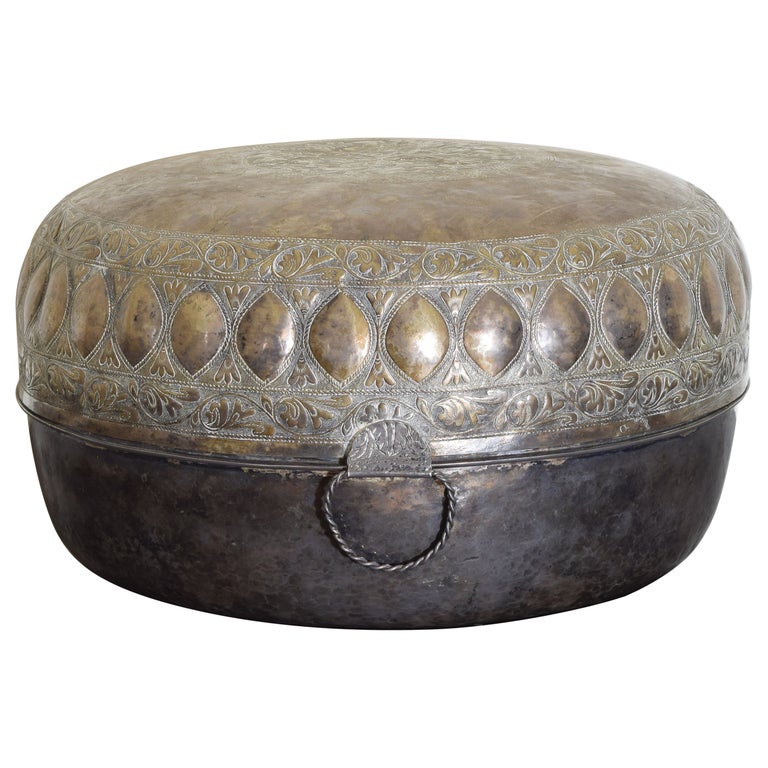 Cast Silvered Brass Hinged and Handled Circular Box – ROBUCK