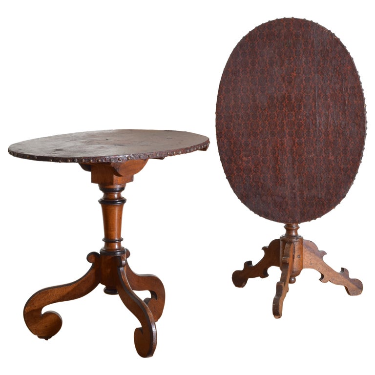 Near Pair of Walnut and Embossed Canvas Tilt-Top Tables – ROBUCK